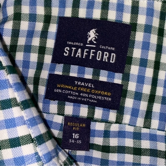Stafford | Shirts | Mens Stafford Button Down Casualdress Shirt 6 3435 Blue And Green Checkered ...